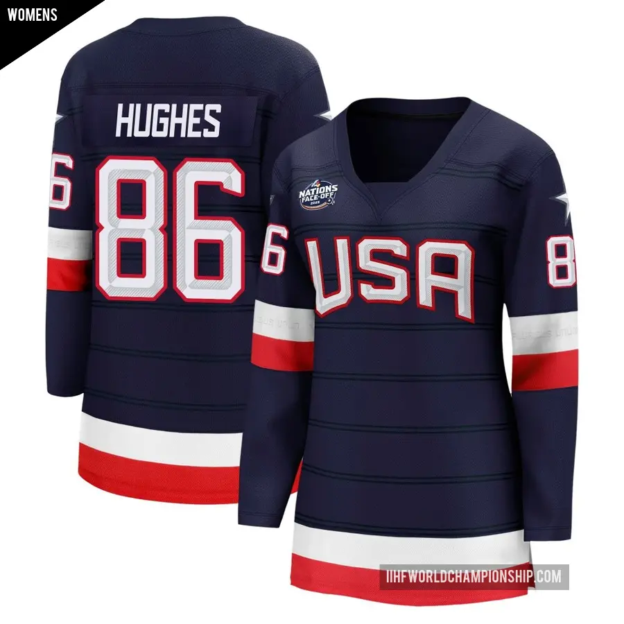 Men's Team USA ＃86 Jack Hughes Royal Premium Hockey 2026 Olympic Home ...