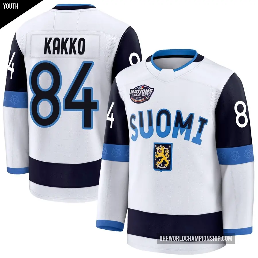 Men's Team Finland ＃84 Kaapo Kakko White Premium 2025 4 Nations Face-Off Jersey - IIHF Store