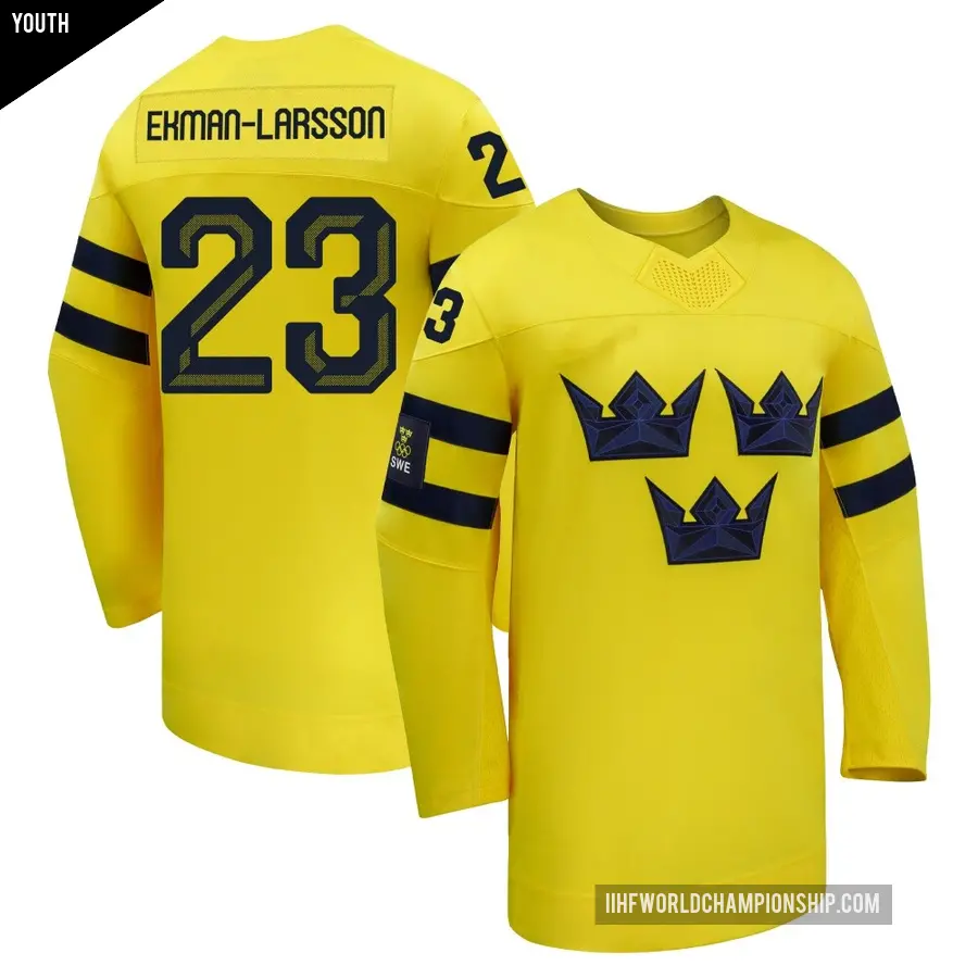 Men's Team Sweden ＃23 Oliver Ekman-Larsson Yellow Premium Hockey 2026 ...