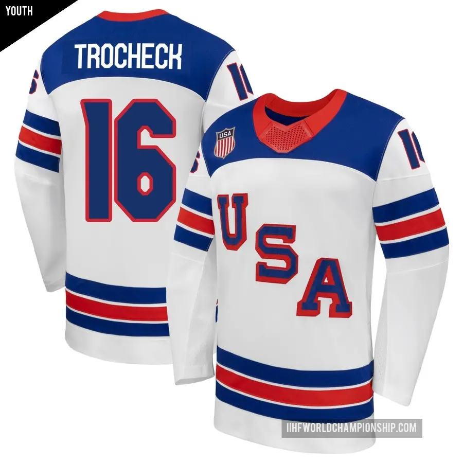 Men's Team USA ＃16 Vincent Trocheck White Premium Hockey 2026 Olympic ...