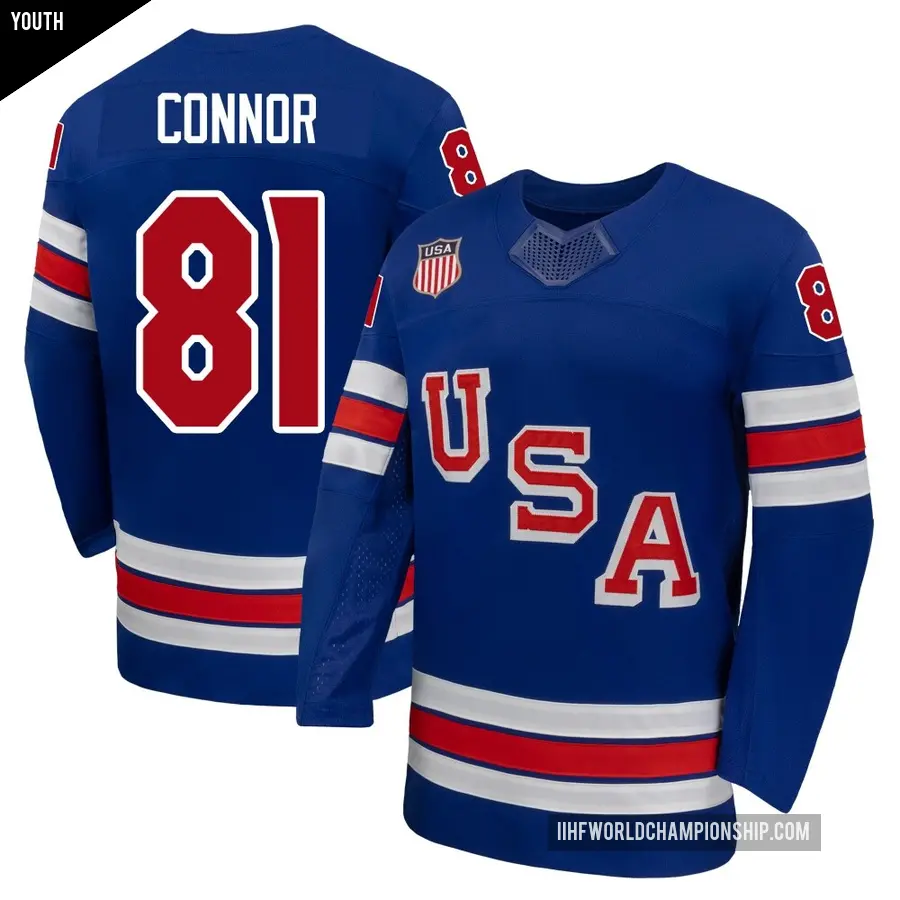 Men's Team USA ＃81 Kyle Connor Royal Premium Hockey 2026 Olympic Home ...